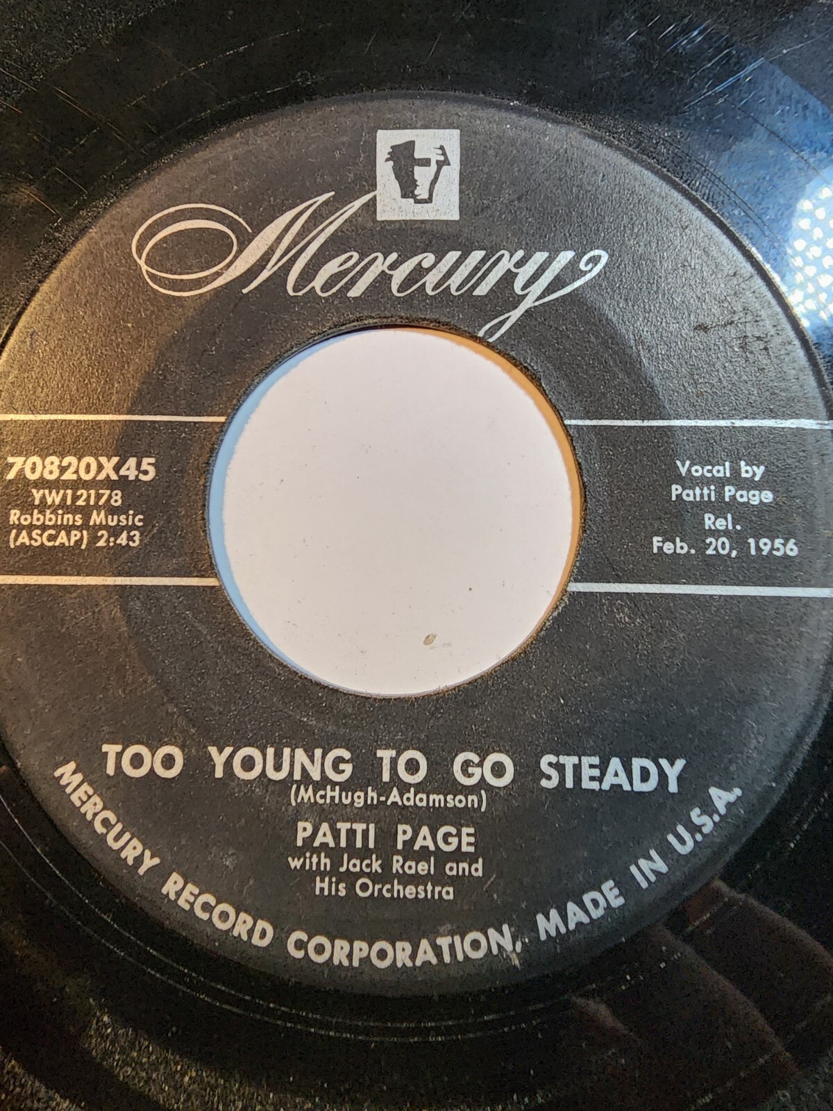 Patti Page -TOO YOUNG TO GO STEADY - MERCURY - 1956 GOOD+ F174 | eBay