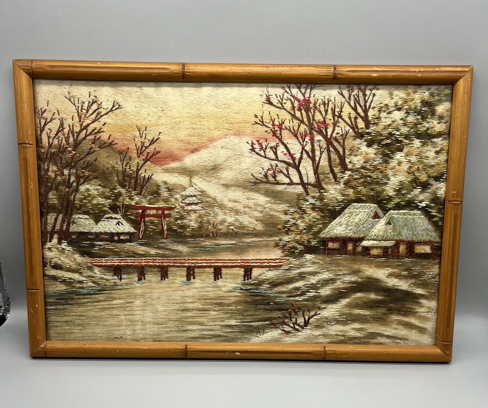 Vintage Asian Silk Embroidery Art Bamboo Frame | eBay