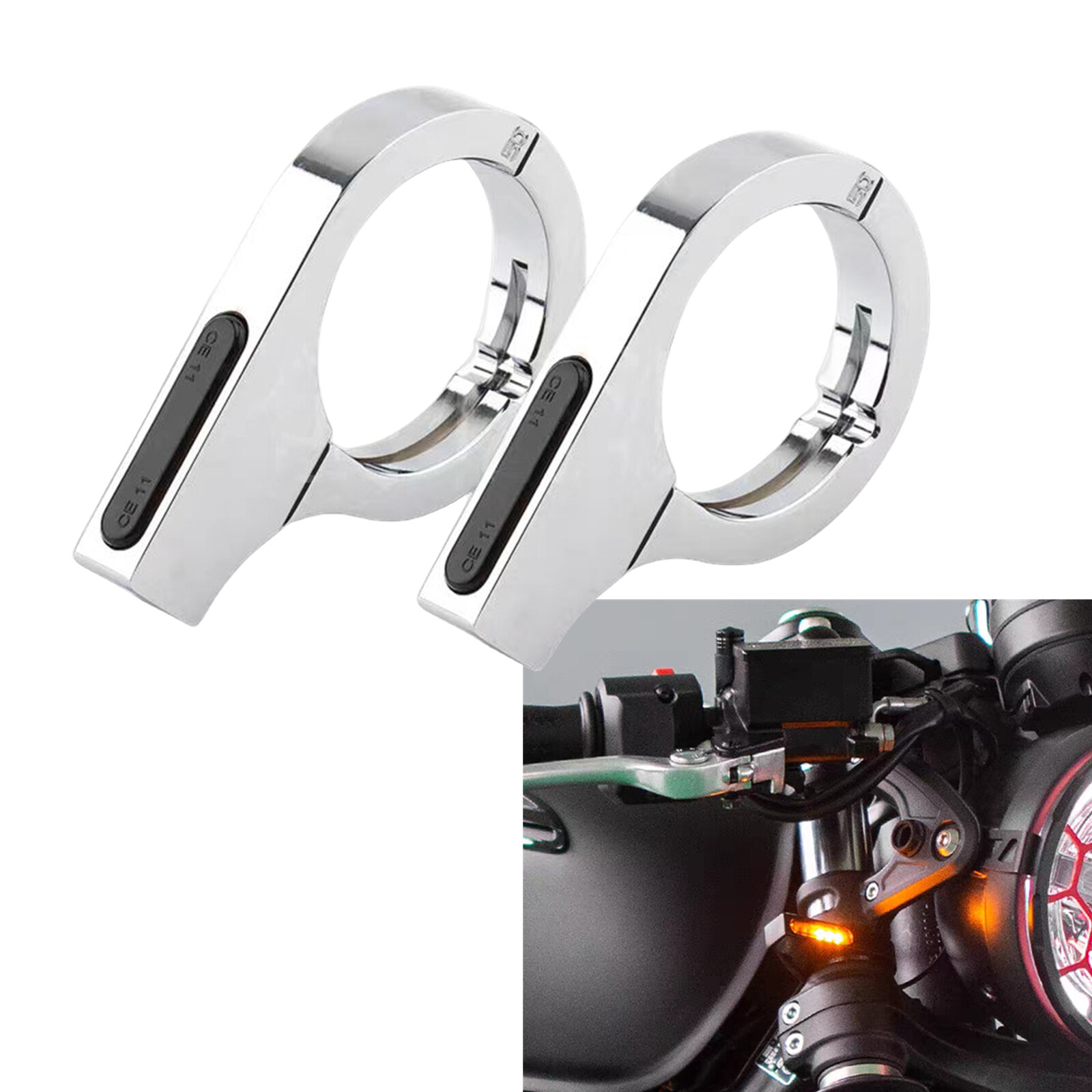 Chrome Front LED Fork Turn Signal Light 28mm-58mm For Custom Chopper ...