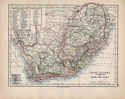 1902 MAP ~ CAPE COLONY TRANSVAAL ORANGE RIVER COLONY ELECTORAL ...