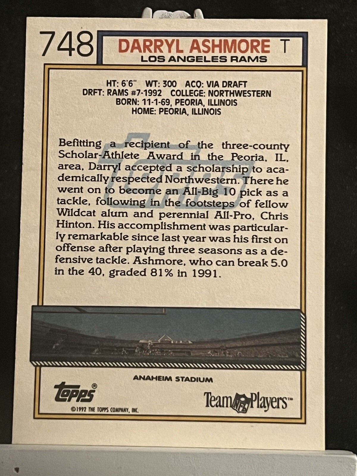 1992 Topps Darryl Ashmore Los Angeles Rams #748 Football NFL Card | eBay