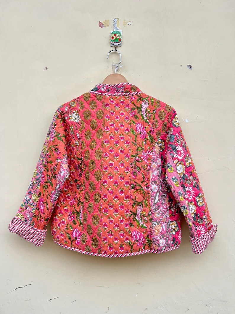 Indian Peach Jacket 100%Cotton Vintage Quilted Jacket Women's Clothing ...
