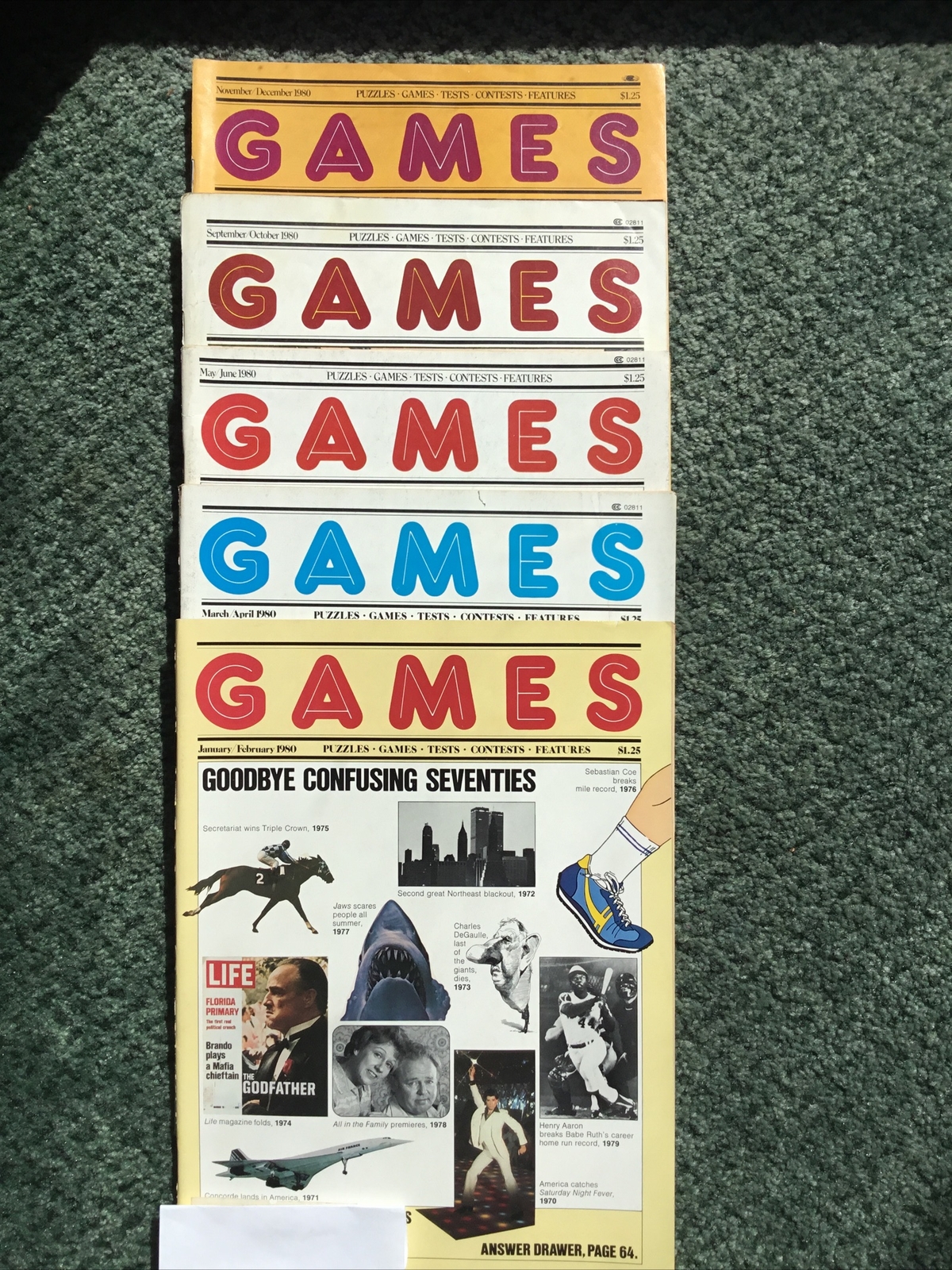 VINTAGE 5 GAMES MAGAZINES 1980 PUZZLES CROSSWORDS TRIVIA ETC EXC USED ...