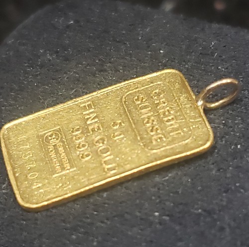 5 Gram Credit Suisse 4 9's Fine Solid Gold Bar w/ 14k Bezel Loop For ...