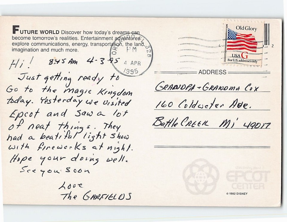 Postcard Future World Walt Disney World Epcot Center Florida USA | eBay