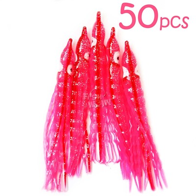50pcs Fish WOW! 5" Squid Skirt Octopus Hoochies Crinkle trolling pink ...