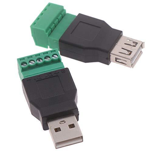 2 Pack Usb Terminal Block Adapter Usb2.0 Type A Male Female Plug To 5 ...