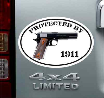 Protected By 1911 Bumper Sticker Vinyl Decal Pro NRA Pistol Firearm Gun ...