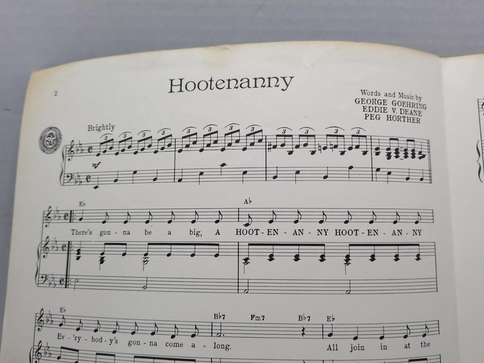 Hootenanny Sheet Music The Glencoves Piano Vocals 1960s Folk Country F2E | eBay