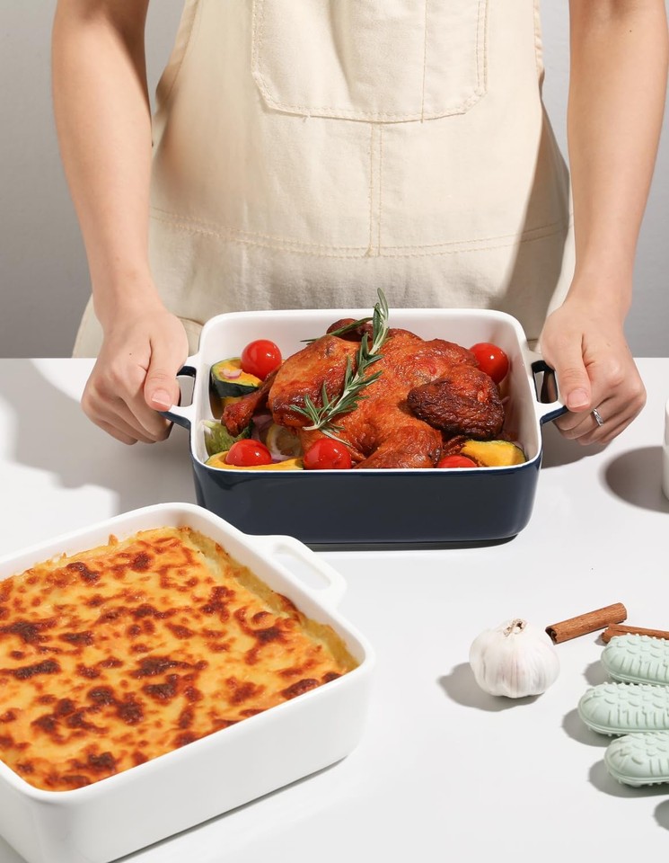 8x8 Baking Pan,Ceramic Casserole Dishes for Oven with Double Handles，2 ...