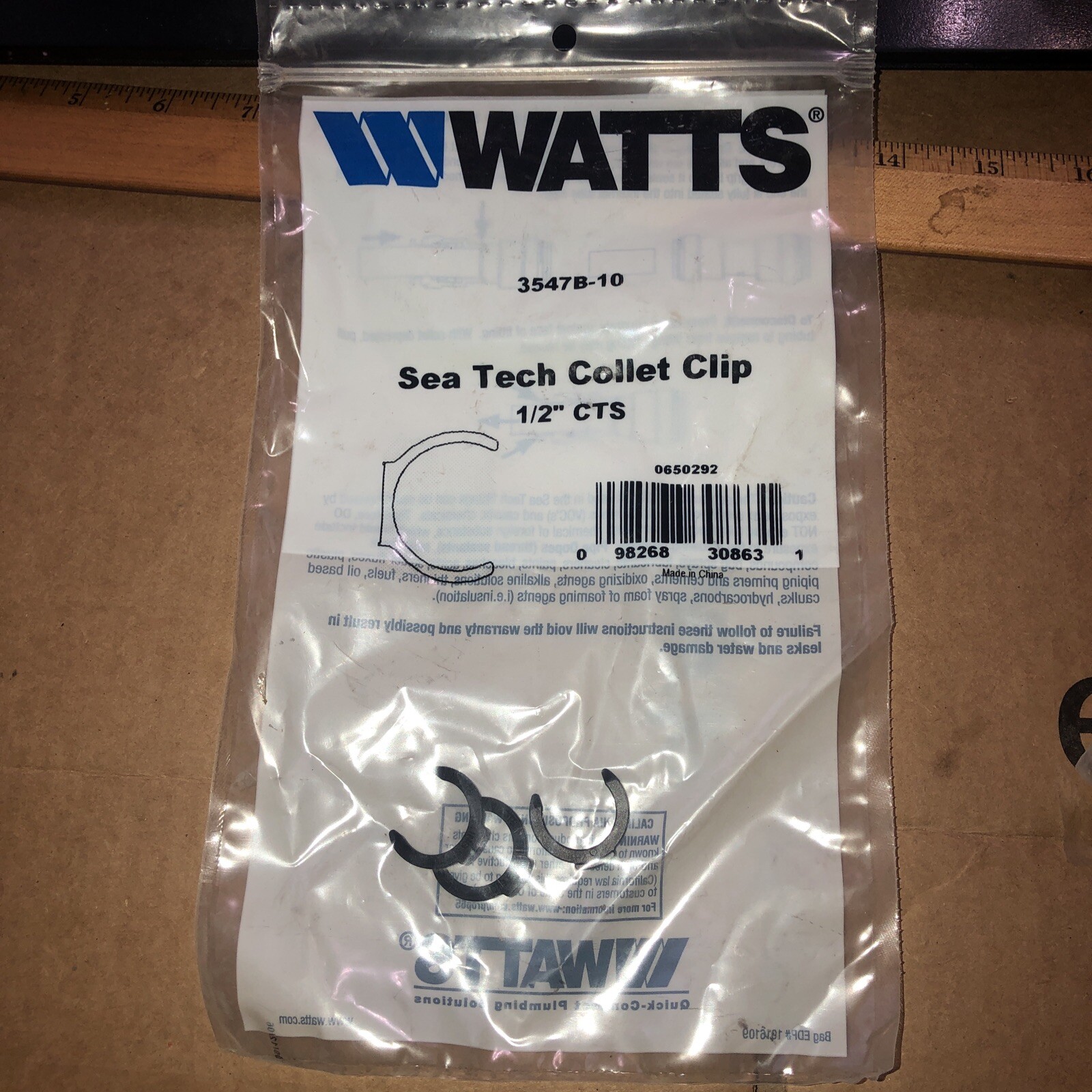 Watts / Sea Tech 3547-10 1/2" CTS Plastic Collet Clip 1 Bag Of 3 Clips ...