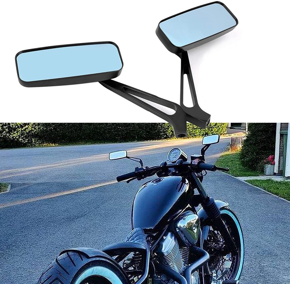 Black Rectangle Motorcycle Rearview Side Mirrors For Harley Honda ...