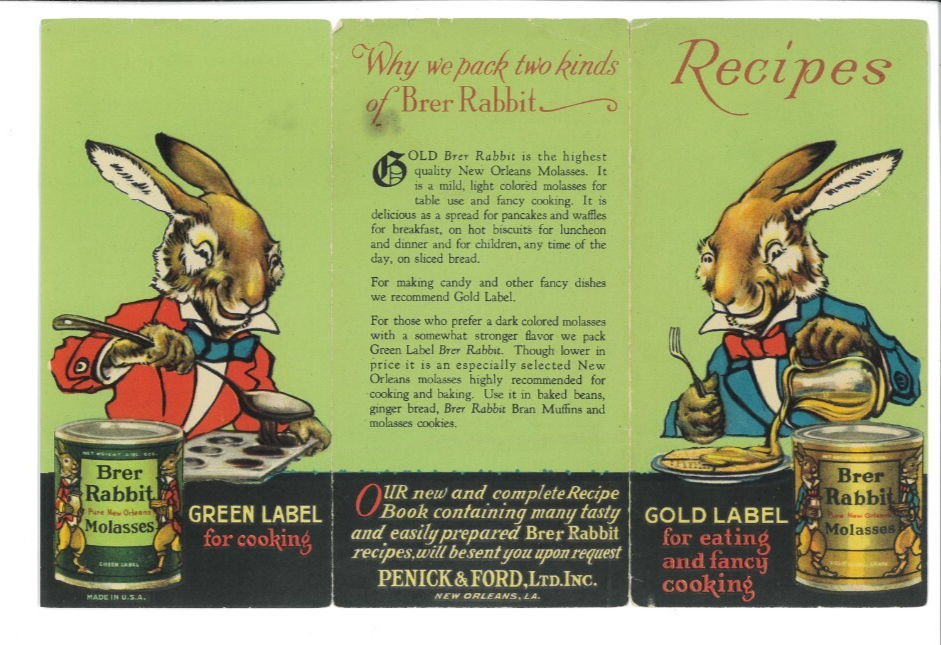 Brochure, Recipes, GOLD LABEL, Brer Rabbit MOLASSES, New Orleans, S6D ...
