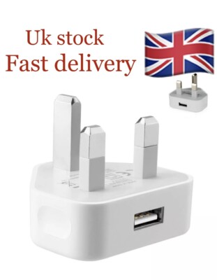 3 Pin UK USB Wall Charger Plug & USB Charging Cable For iPhone 5 6 7 8 ...