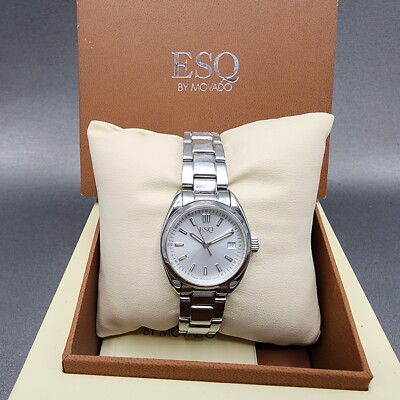 ESQ Watch Women 27mm Silver Dial Stainless Steel Date Round New Batt | eBay