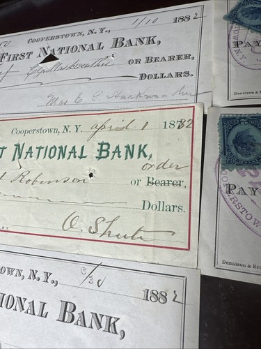 LOT OF 5 First National Bank Check Cooperstown Revenue Stamp (1882 ...