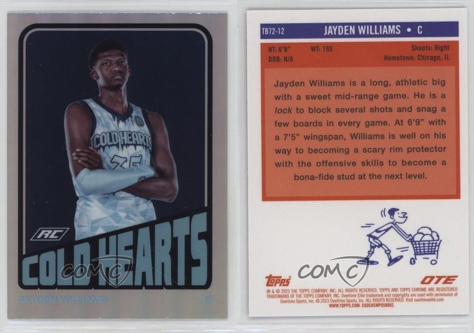 2022-23 Chrome OTE Overtime Elite 1972 Topps Basketball Jayden Williams ...