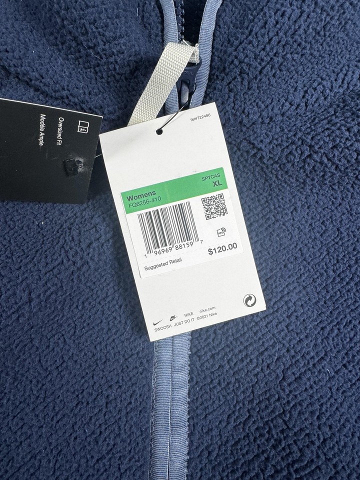 Nike Fleece Jacket Womens XL Blue Full Zip Oversized Fit SPTCAS FQ6256 ...