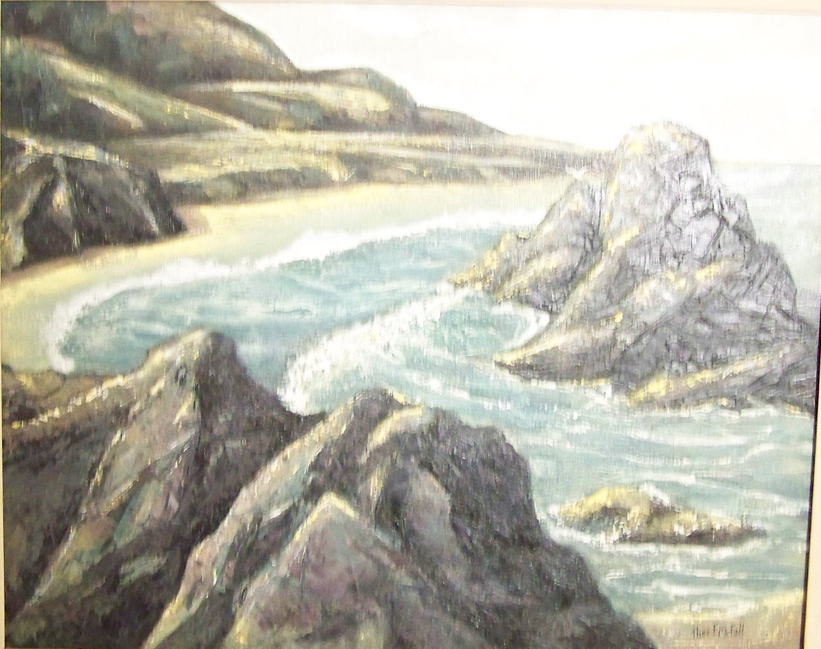 COASTAL SEASCAPE CALIFORNIA MCM 20 CENTURY OIL ON CANVAS PAINTING THEO ...