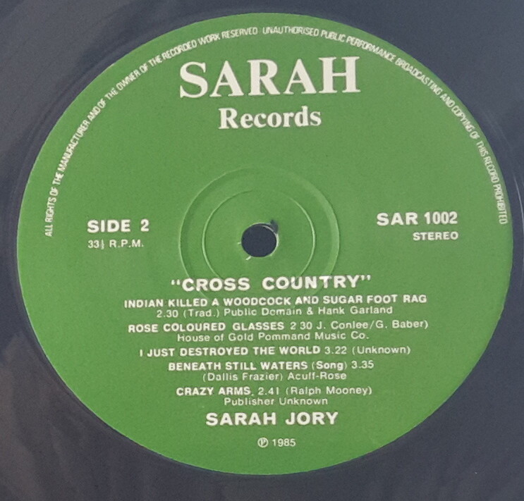 SARAH JORY - CROSS COUNTRY 1985 SARAH RECORDS SAR 1002 UK LP ...