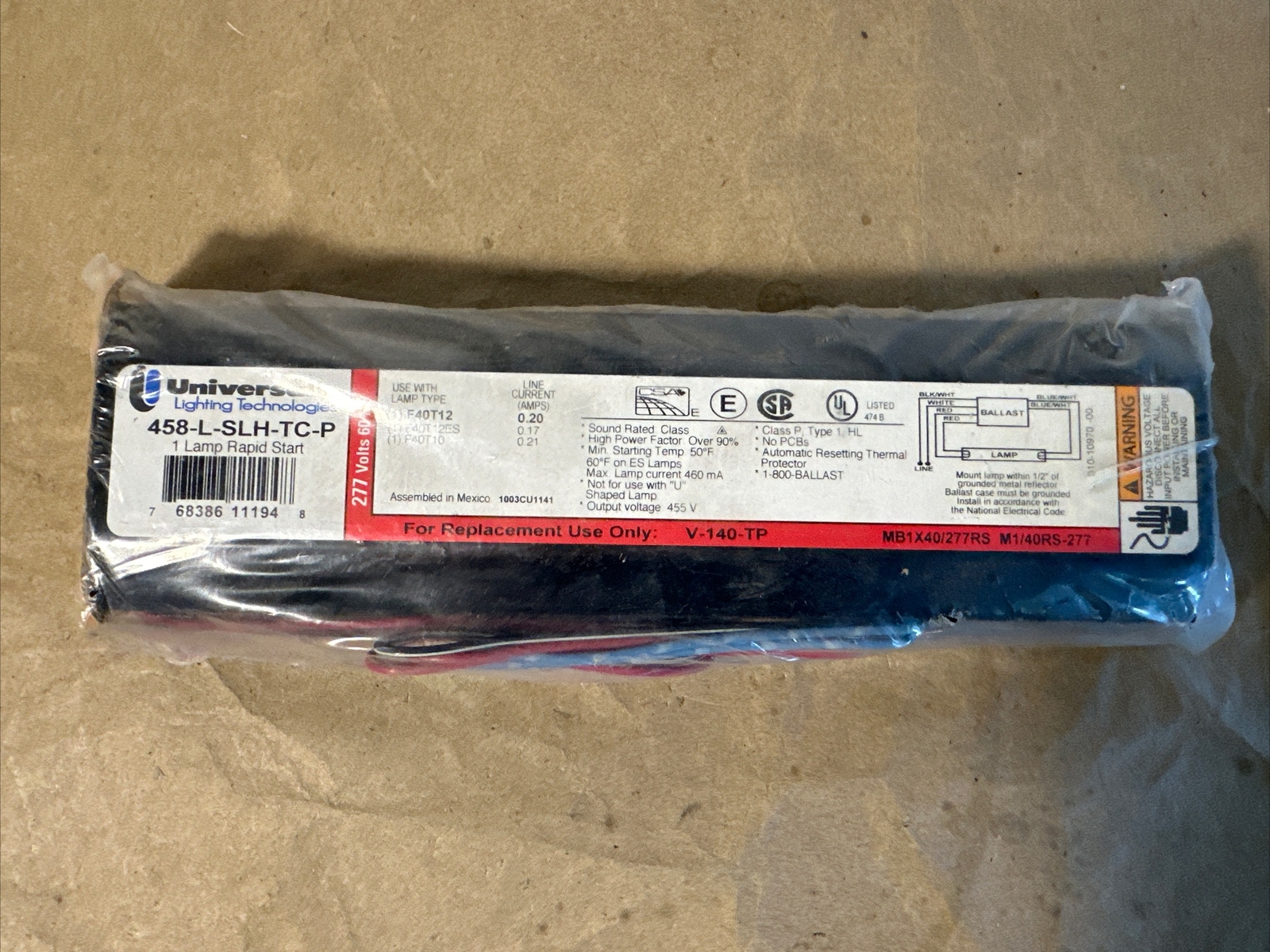 UNIVERSAL LIGHTING TECHNOLOGIES 458-L-SLH-TC-P 1 LAMP RAPID START ...