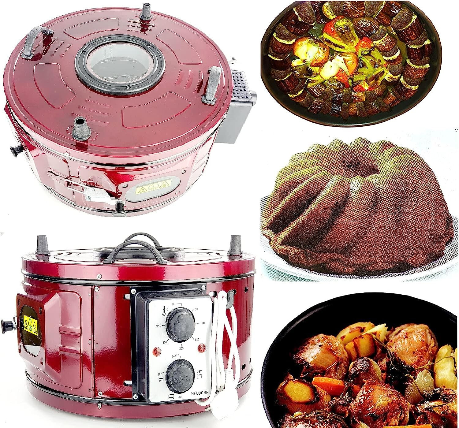 NEUDORF elektrischer Mini-Backofen (metallic-rot, 2x 550 Watt, 50-300°C ...