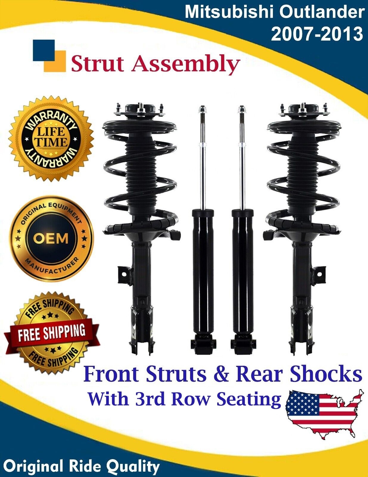 Premium OE Struts & Shocks For 2007-2013 Mitsubishi Outlander Lifetime ...