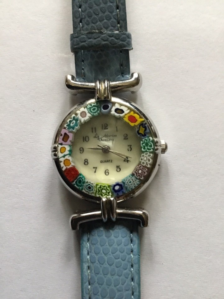 La Murrina Veneziane Quartz Murano Glass Dial Watch Blue Leather Band ...