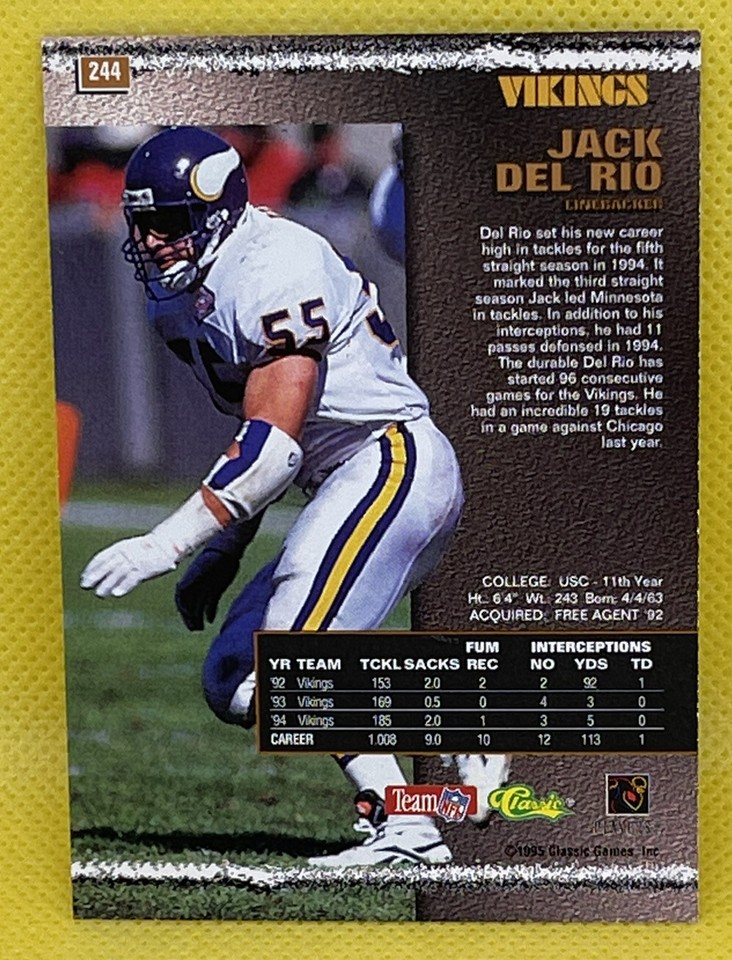 Jack Del Rio 1995 Classic Pro Line #244 Minnesota Vikings | eBay