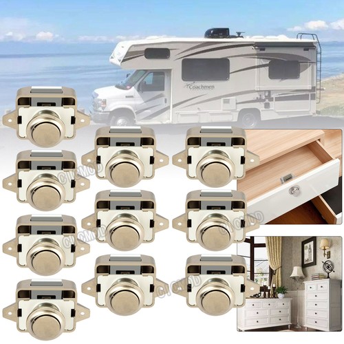 10x Push Catch Lock Latch Knob Champane Gold Caravan Cupboard Drawer ...