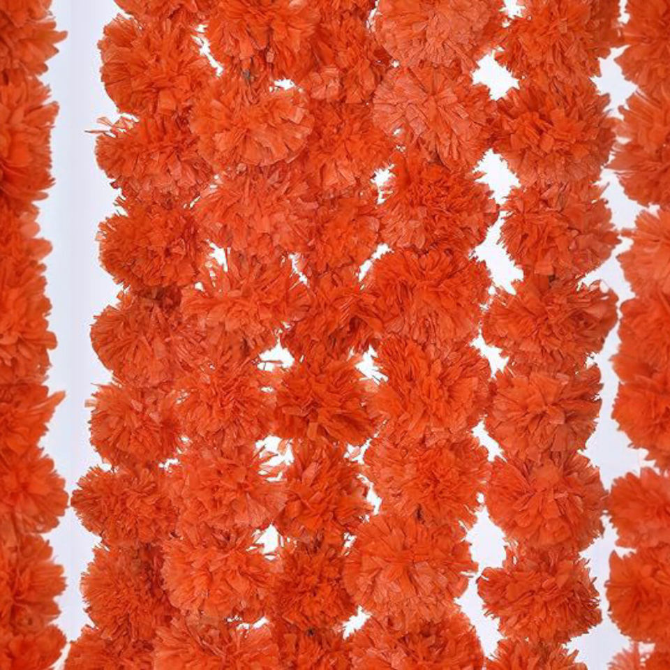 Orange Artificial Marigold Garland | Decorative Flower Mala for Festive ...