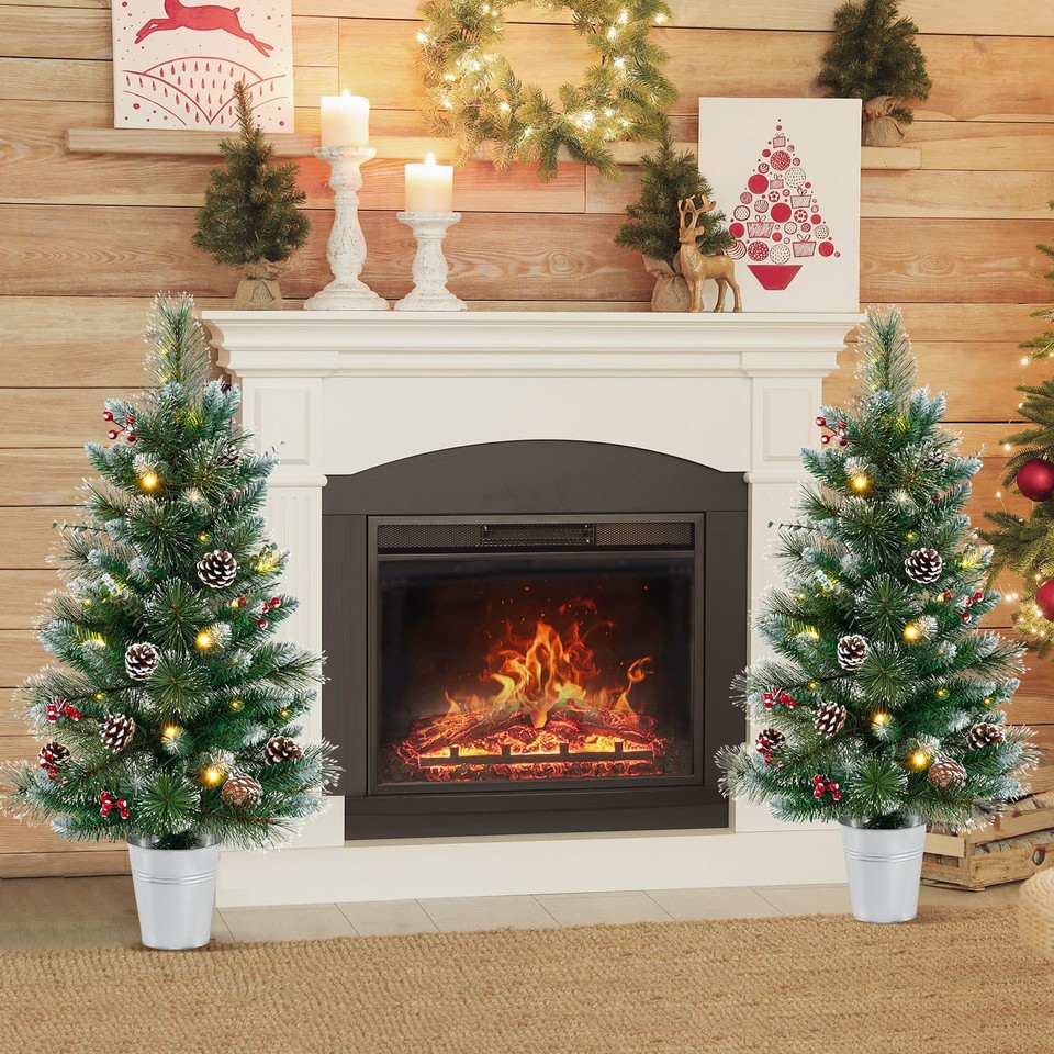 90CM Pre Lit Christmas Tree 3FT Table Top Artificial Xmas Tree with ...