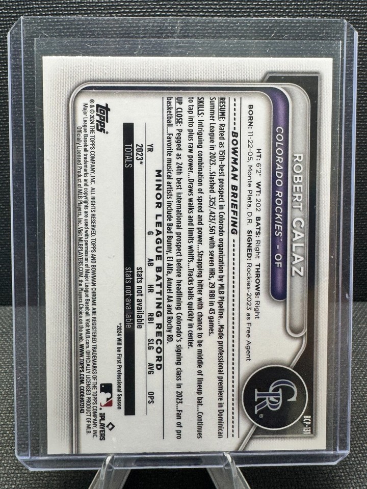 2024 Bowman - Chrome Prospects Robert Calaz #BCP-131 (RC) | eBay