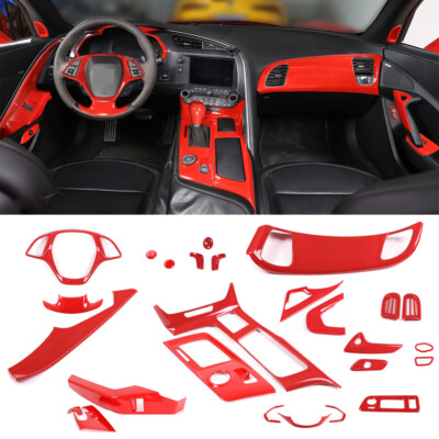 26PCS Red Full Interior Central Control Cover Kit Trim For Corvette C7 ...
