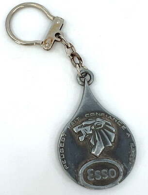 Keyring Esso Uniflo Peugeot 1960s Metal Key Chain Lion Oil Drop Shape ...