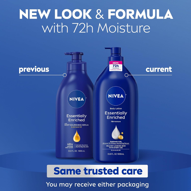 NIVEA Essentially Enriched Body Lotion Very Dry Skin 33.8oz Pump 72H | eBay