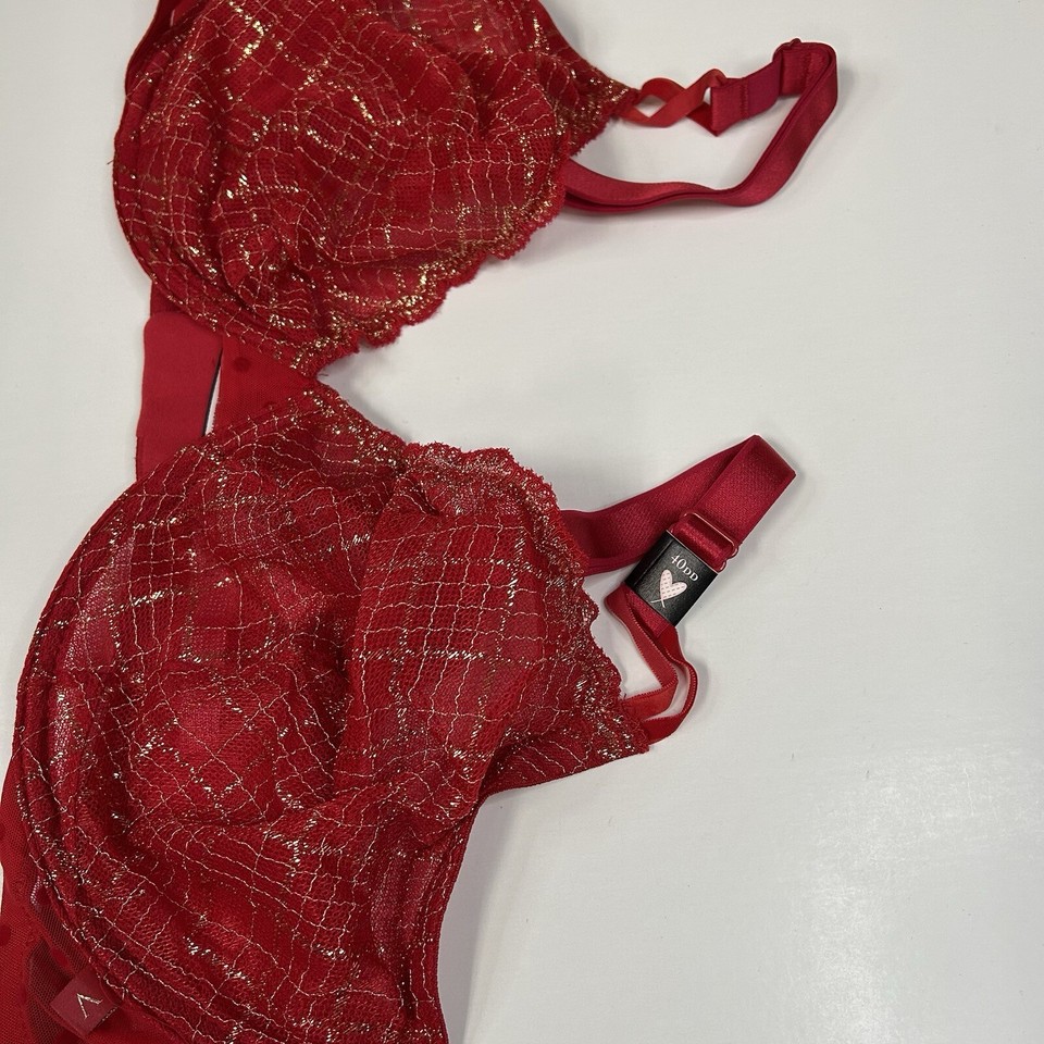 NEW Victorias Secret 40DD Unlined Demi Bra Solid Red Gold Lace ...
