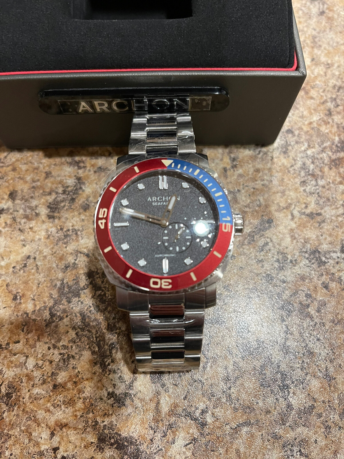 NEW Automatic Archon Seafarer SF05-Matte Red/Blue Pepsi RP $649 44mm ...
