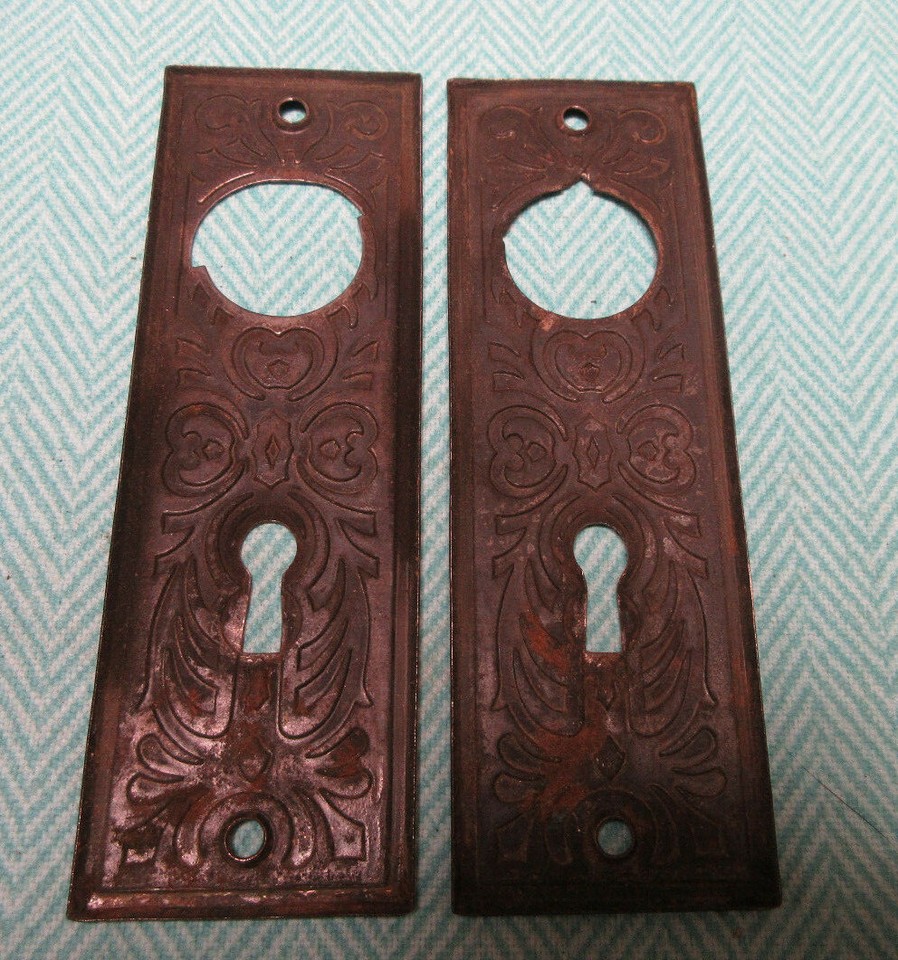 Pair Vintage Pattern Door Knob Skeleton Key Hole Plates Covers | eBay