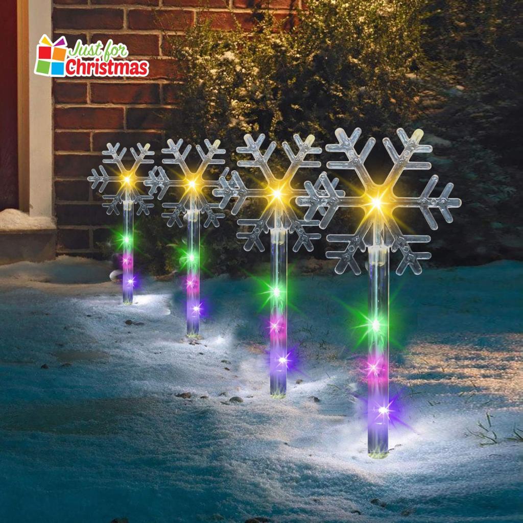 Christmas Snowflake Stake Lights 8PK LED Outdoor Garden Pathway Xmas ...