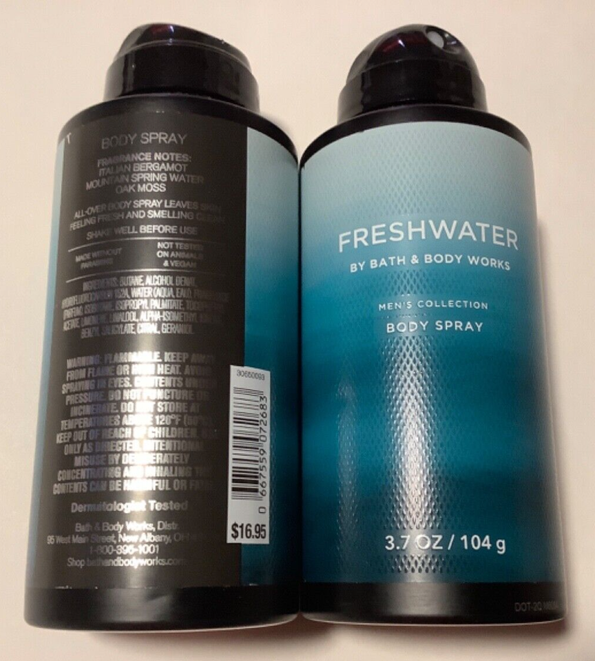 2 Bath & Body Works Freshwater Men's Deodorizing Body Spray 3.7 oz ...