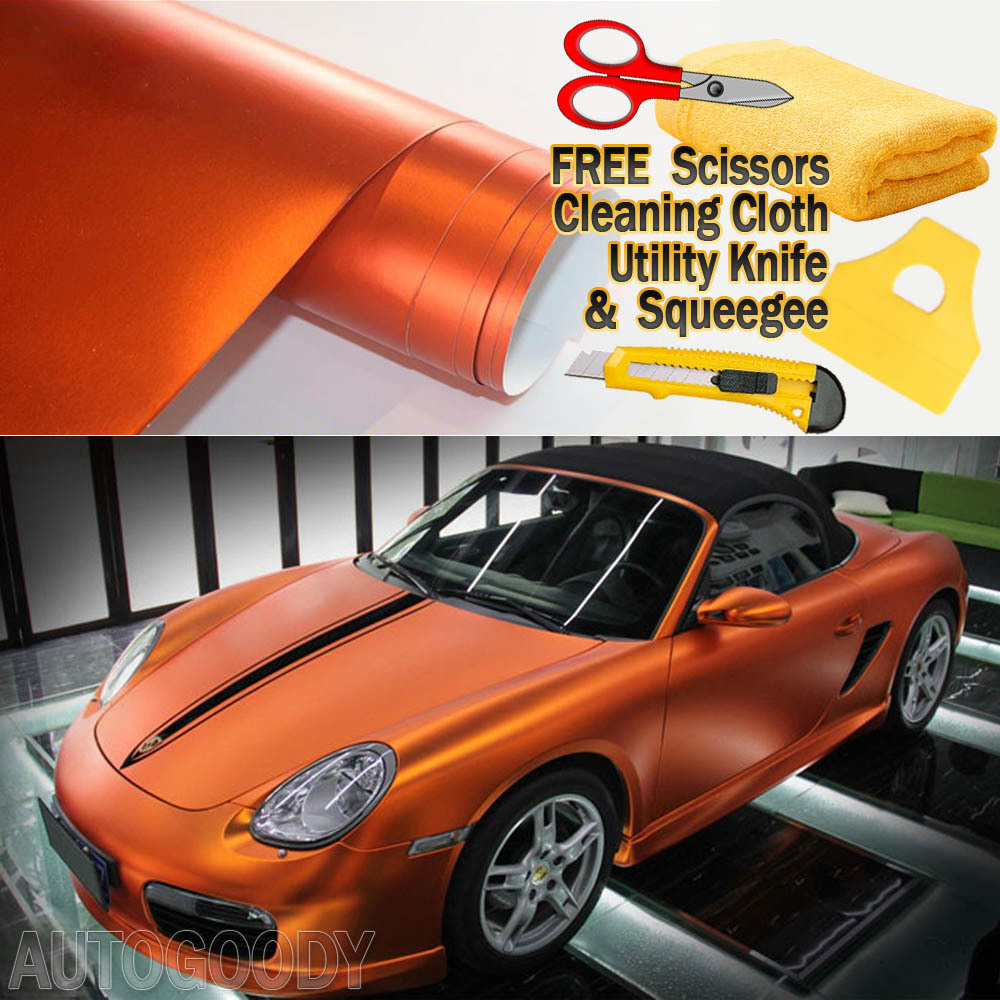 36" x 60" Satin Matte Chrome Metallic Orange Vinyl Film Wrap Sticker ...