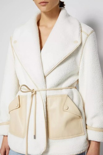 $445 Jonathan Simkhai Standard, Kimia Fleece Wrap Jacket, Ivory, M ...