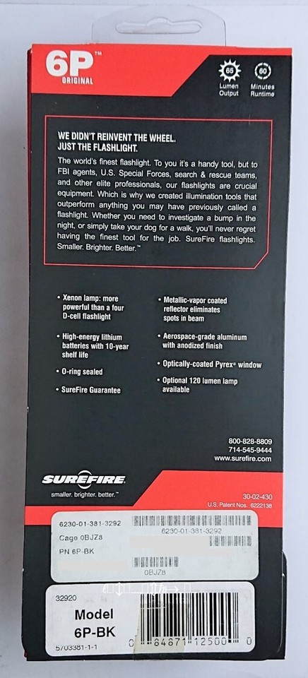 SUREFIRE 6P original flashlight military issue old logo sealed unused ...