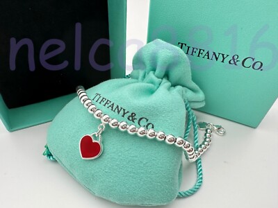 Tiffany Co Sterling "Return To Tiffany" Red Heart Tag Bead Bracelet 7 ...