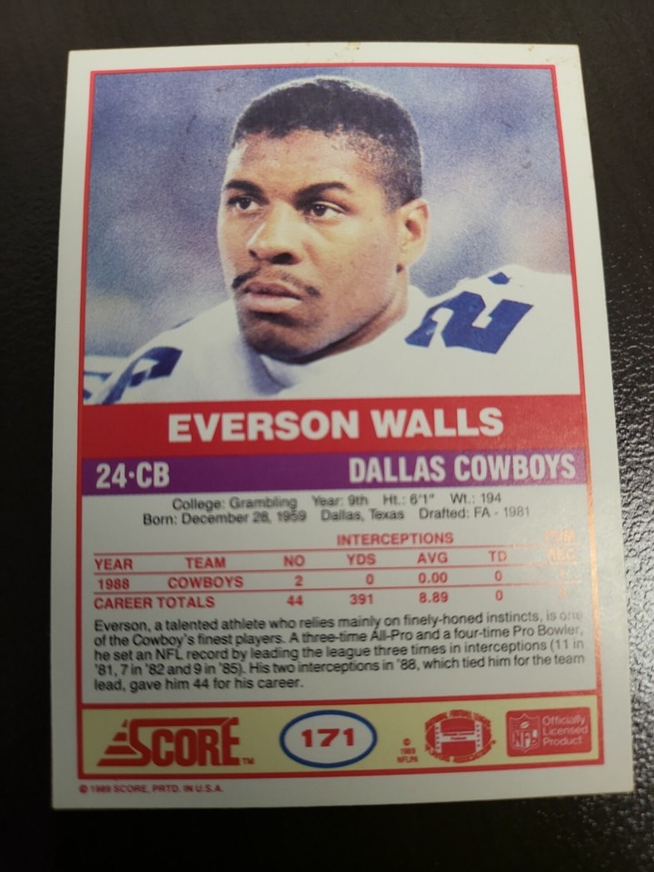 1989 Score Everson Walls football card #171 | eBay