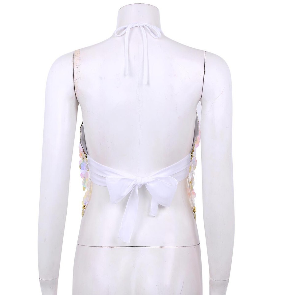 Womens Sequin Halter Salsa Belly Dance Bra Tops Party Club Wear Costume ...