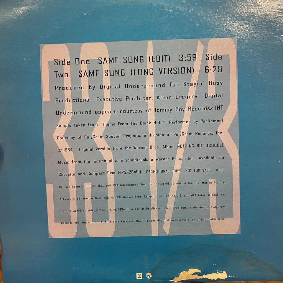 Extremely Rare Digital Underground Same Song 12” Vinyl Record Shock G ...