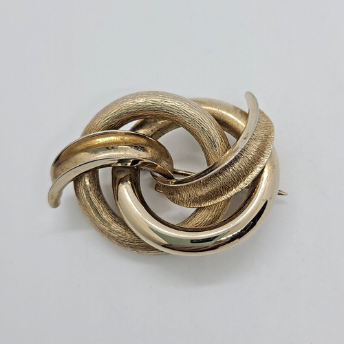 Vintage 50s Gold Tone Intertwining Circles Wood Grain Textured Brooch ...