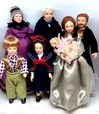 Dolls House Victorian Family Of 7 People 1:12 Scale Miniature Accessory ...